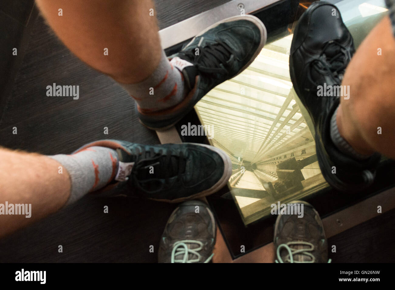 CN Tower, Toronto, Canada - glass window on floor of elevator lift ...
