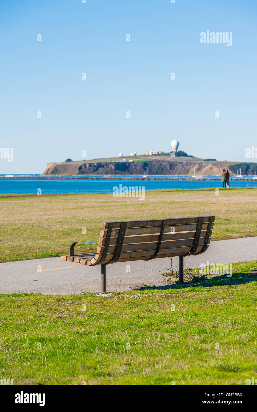 Benches facing the coastline in route 1 California , USA Stock Photo ...