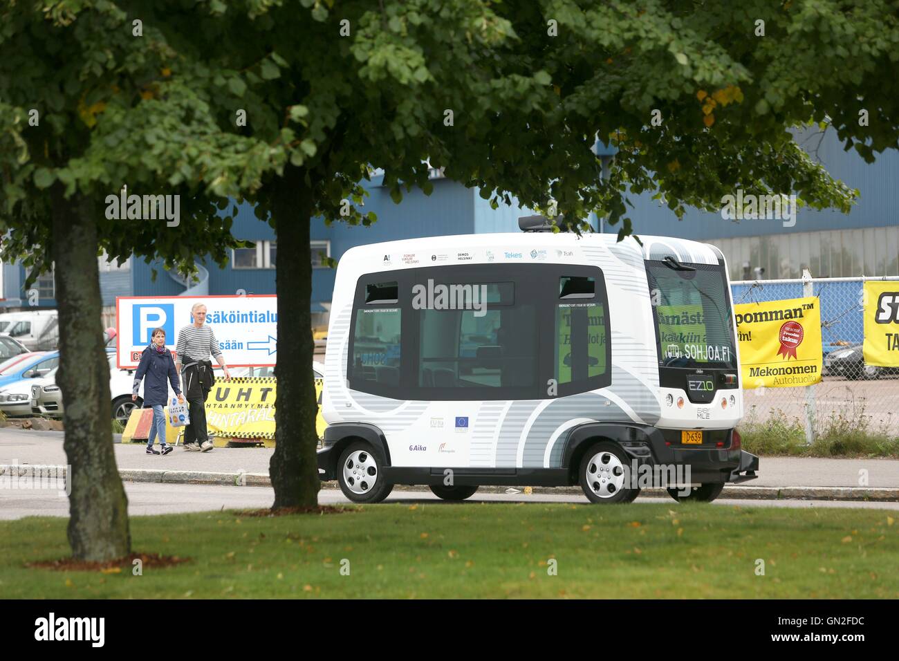Helsinki, Finland. 27th Aug, 2016. A driverless mini bus runs on an ...