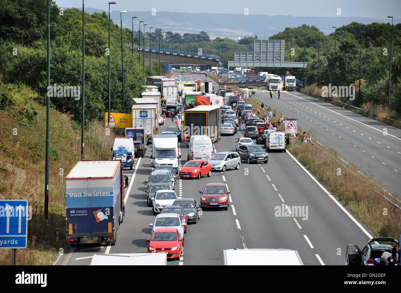 Kent, UK. 27th Aug, 2016. A pedestrian bridge has collapsed on a ...