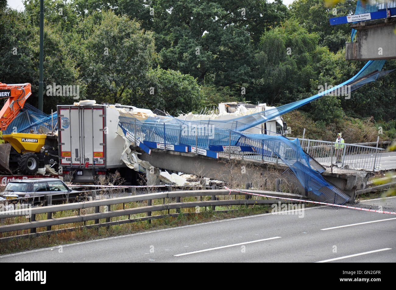 Kent, UK. 27th Aug, 2016. A pedestrian bridge has collapsed on a ...