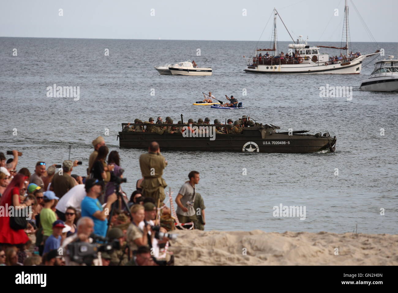 Poland. 27th Aug, 2016. Landing on Omaha Beach reenactmentduring the ...