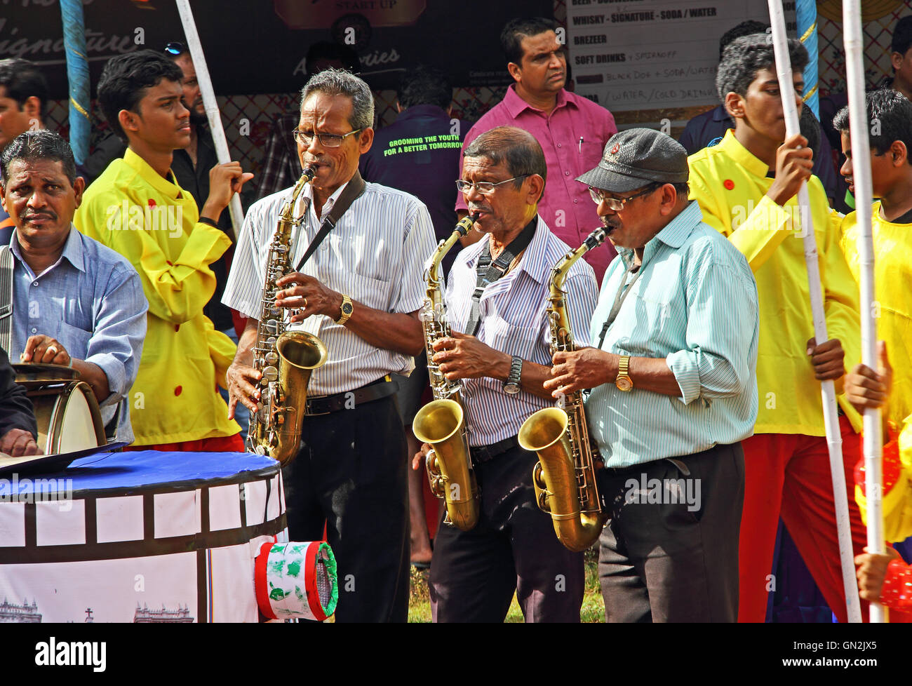 Goa, India. 27th August, 2016. Traditional brass band performs during ...