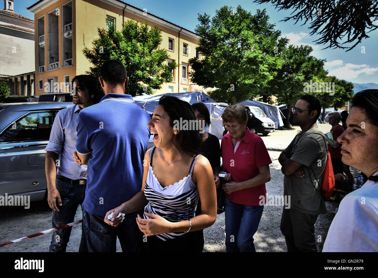 Amatrice, Italy. 27 August 2016 Woman crying for help.Szymon Barylski ...