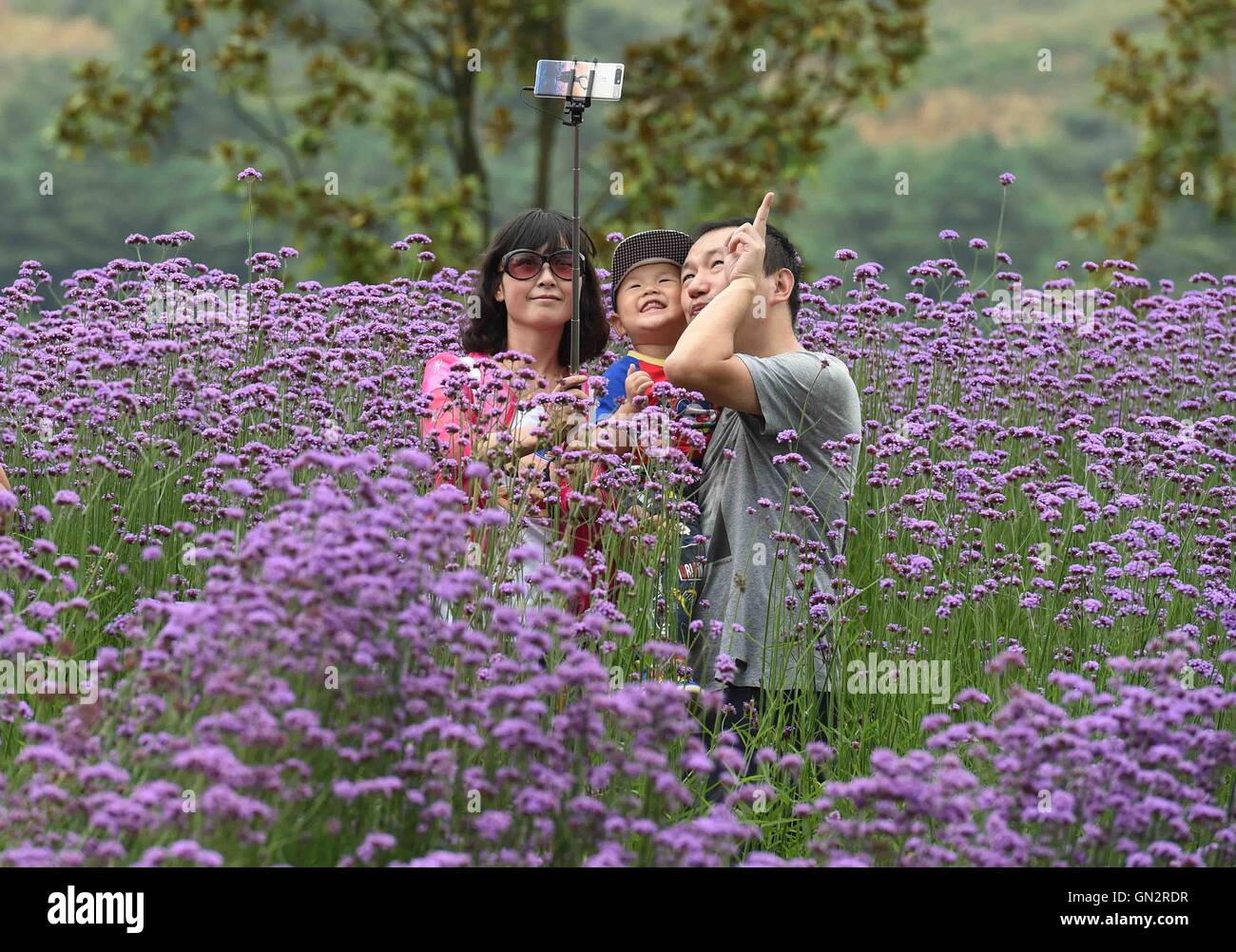 Qujing, China's Yunnan Province. 27th Aug, 2016. Tourists pose for a ...