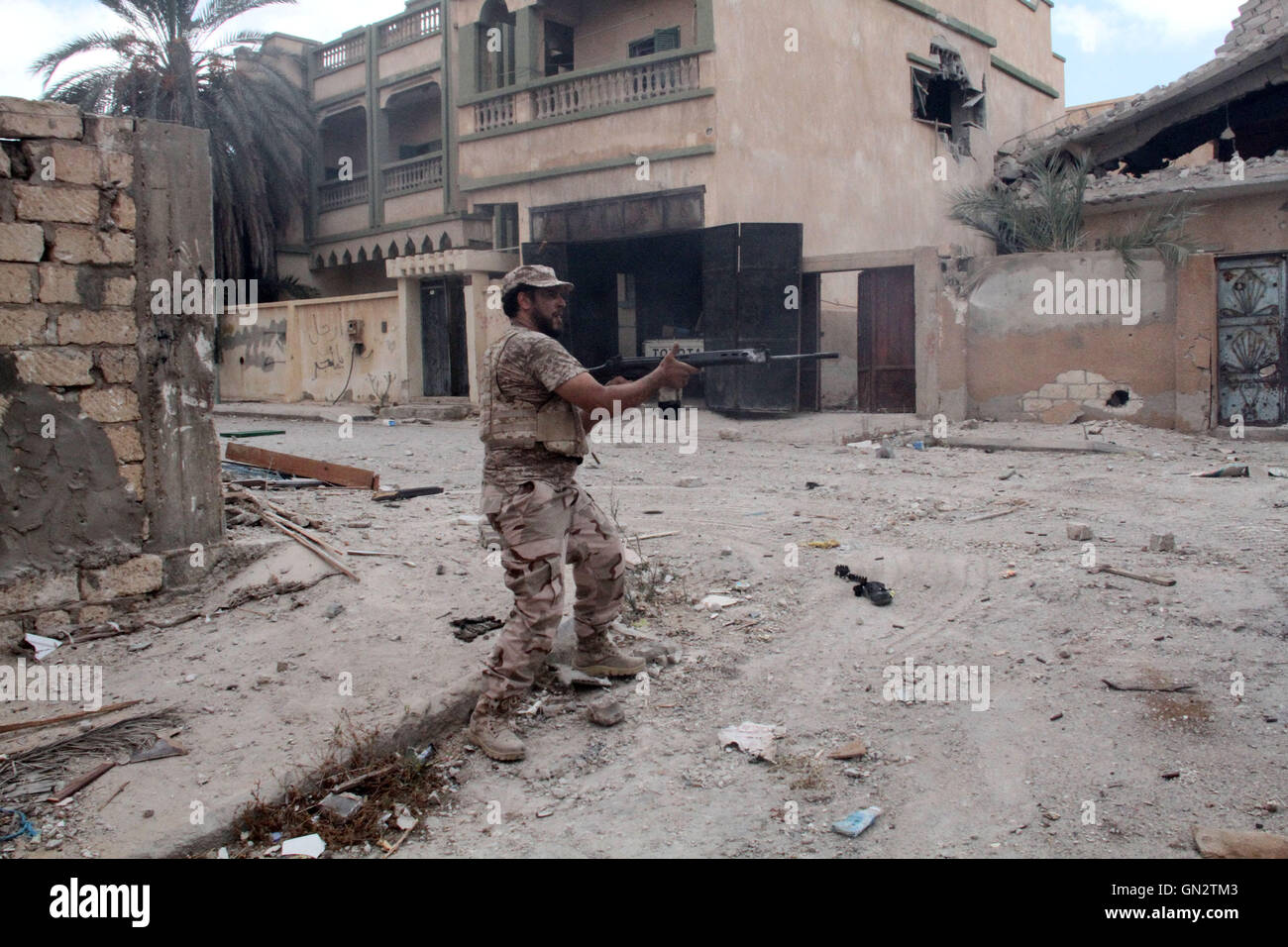 Sirte, Libya. 28th Aug, 2016. A member of the forces loyal to Libya's ...