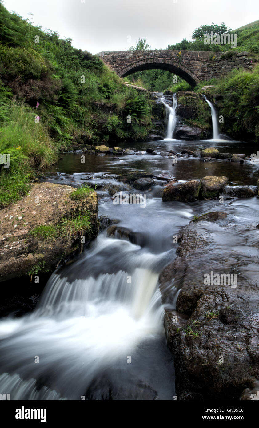 Waterfall at Three Shires Head and Panniers Pool Peak District Stock ...