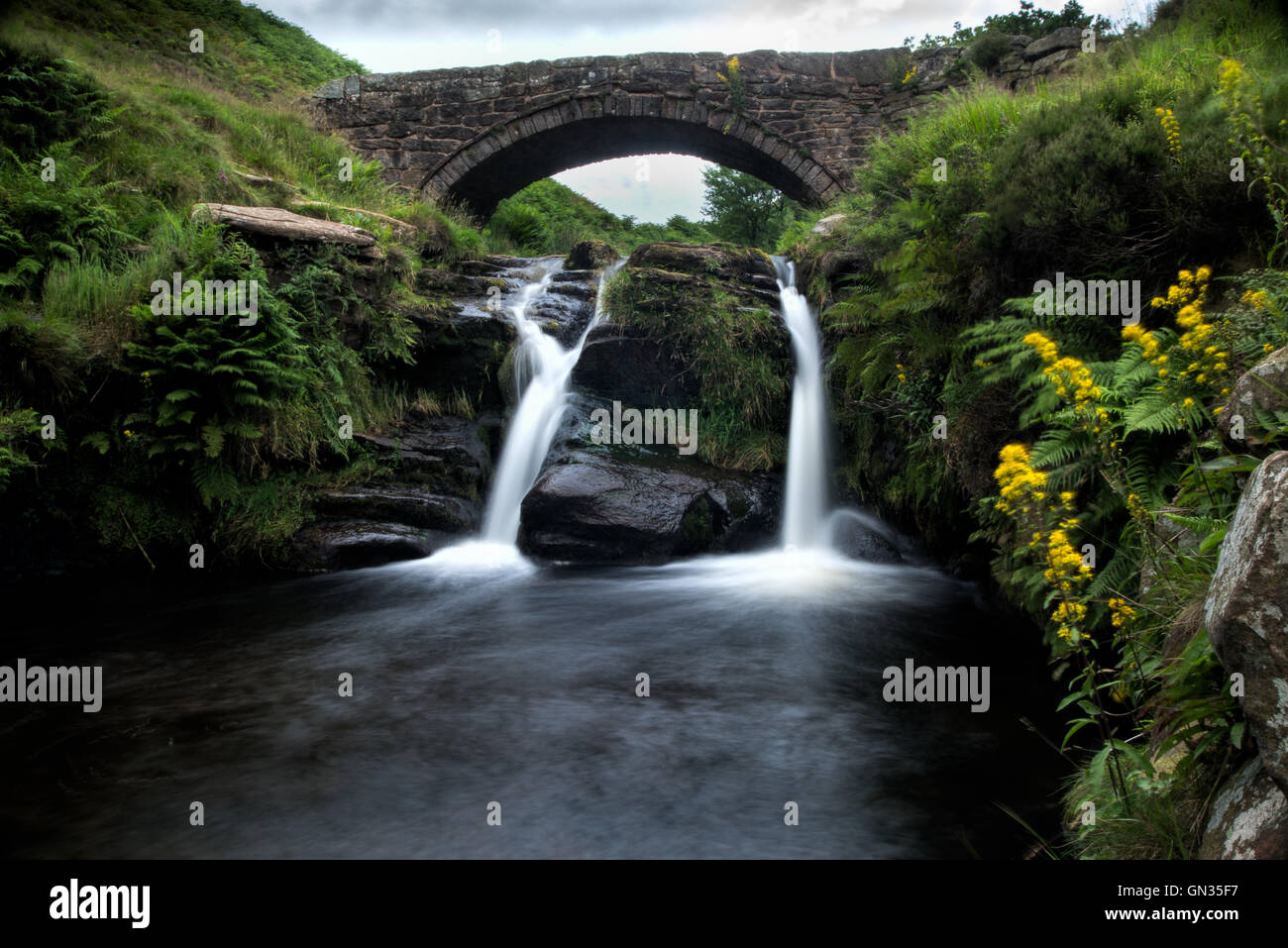 Waterfall at Three Shires Head and Panniers Pool Peak District Stock ...