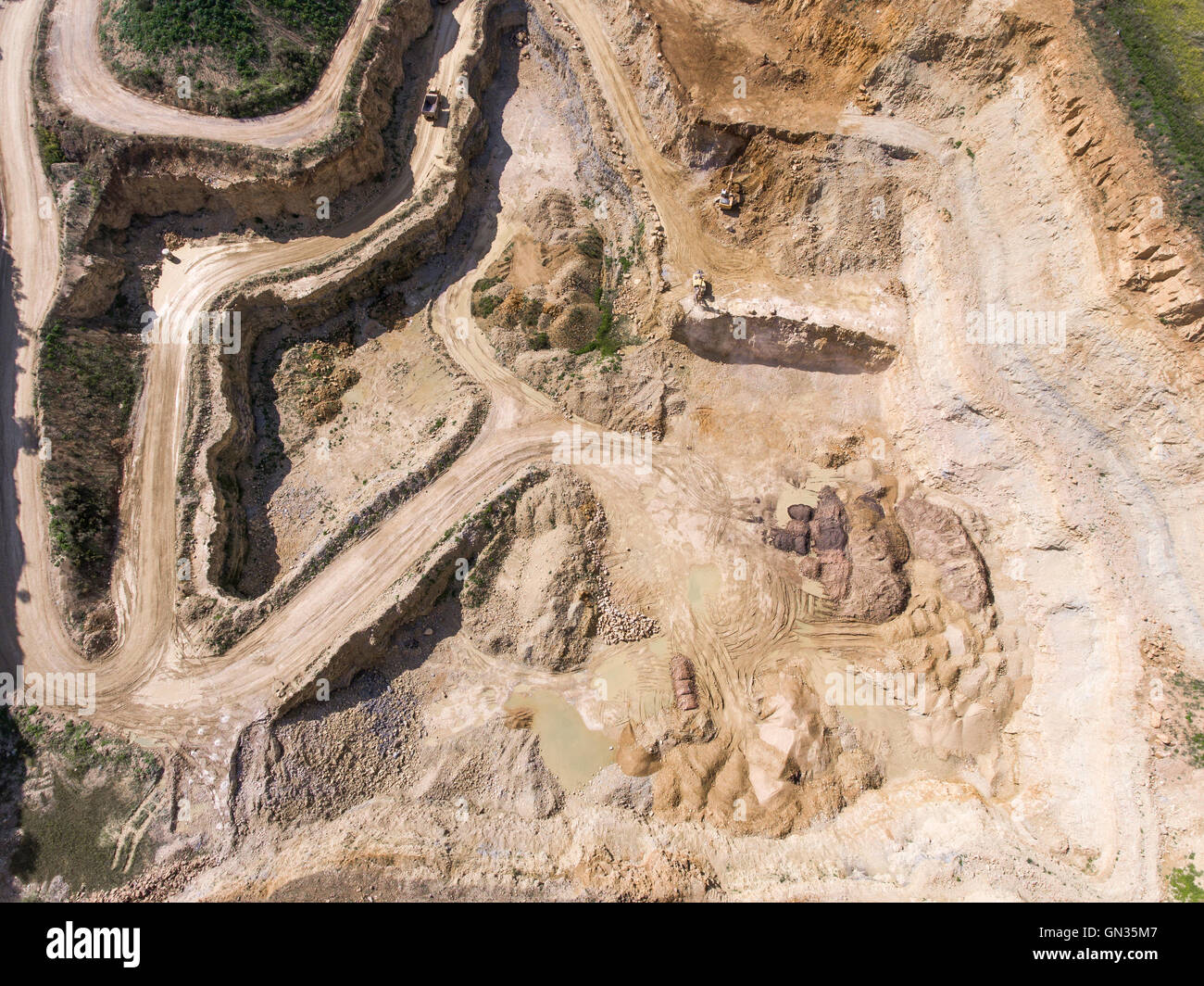 Mining quarry with special equipment, open pit excavation. Sand mine ...