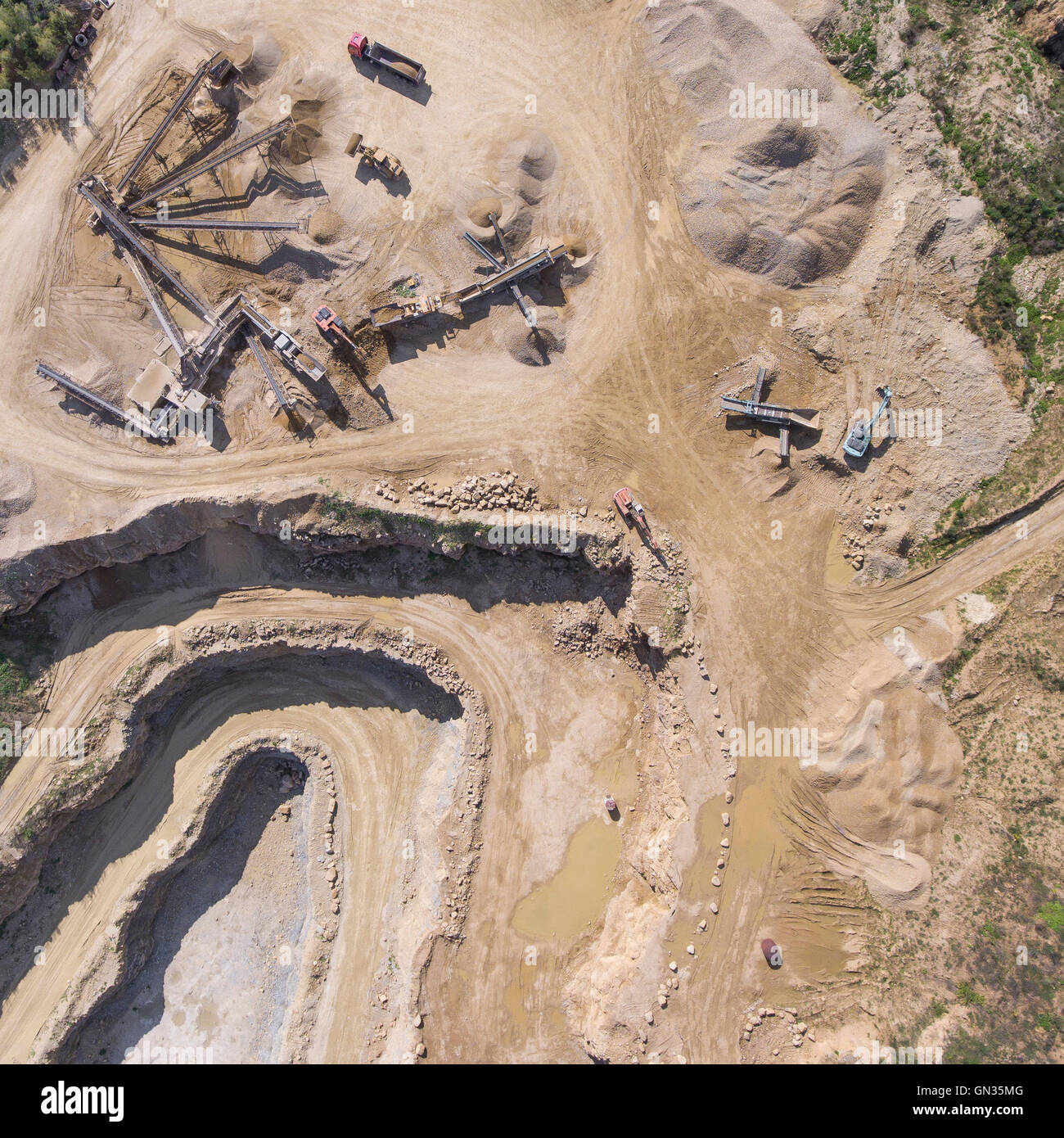 Mining quarry with special equipment, open pit excavation. Sand mine ...