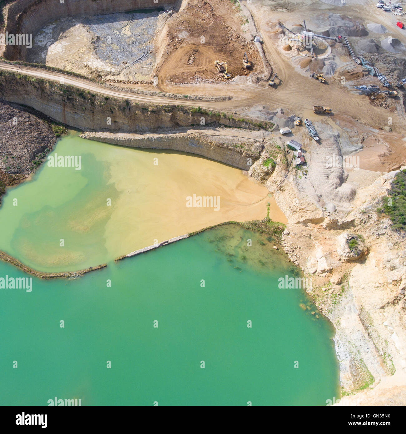 Mining quarry with special equipment, open pit excavation. Sand mine ...