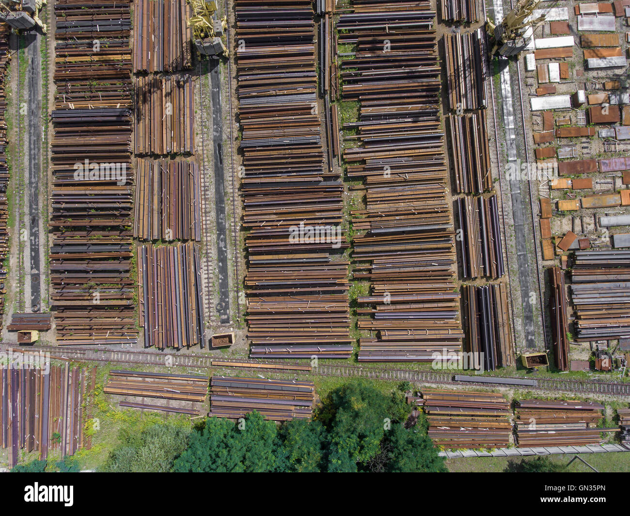 Industrial storage place, view from above. Steel elements Stock Photo ...