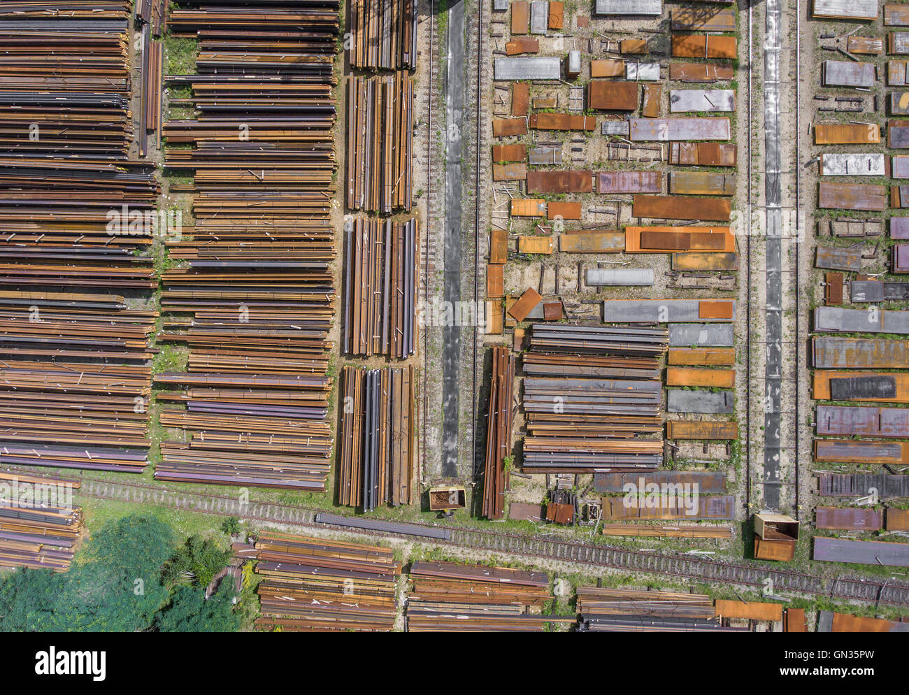 Industrial storage place, view from above. Steel elements Stock Photo ...