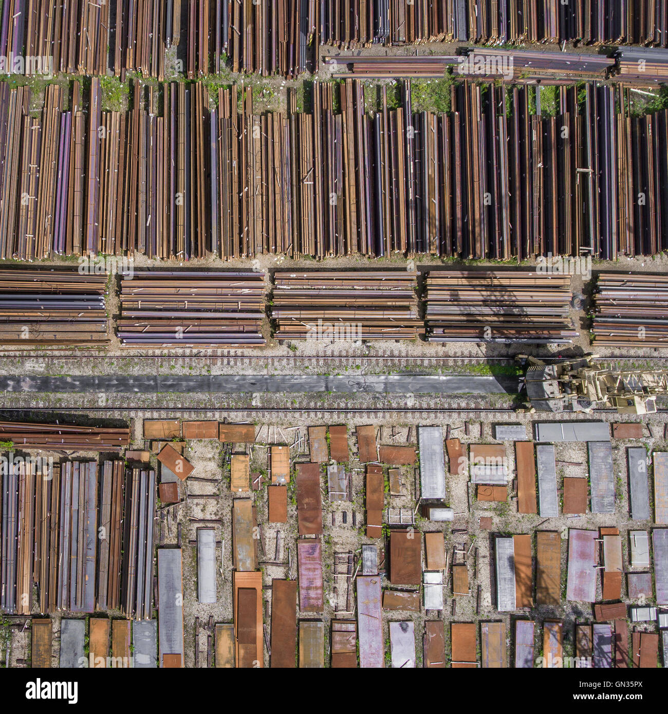 Industrial storage place, view from above. Steel elements Stock Photo ...