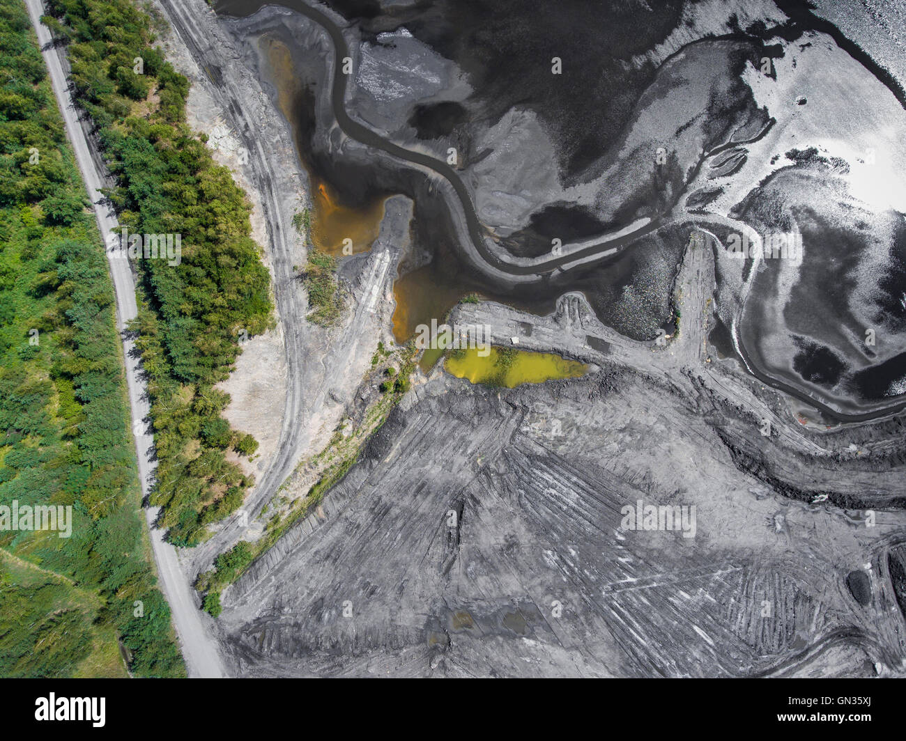 Degraded landscape in south of Poland. Destroyed land. View from above ...