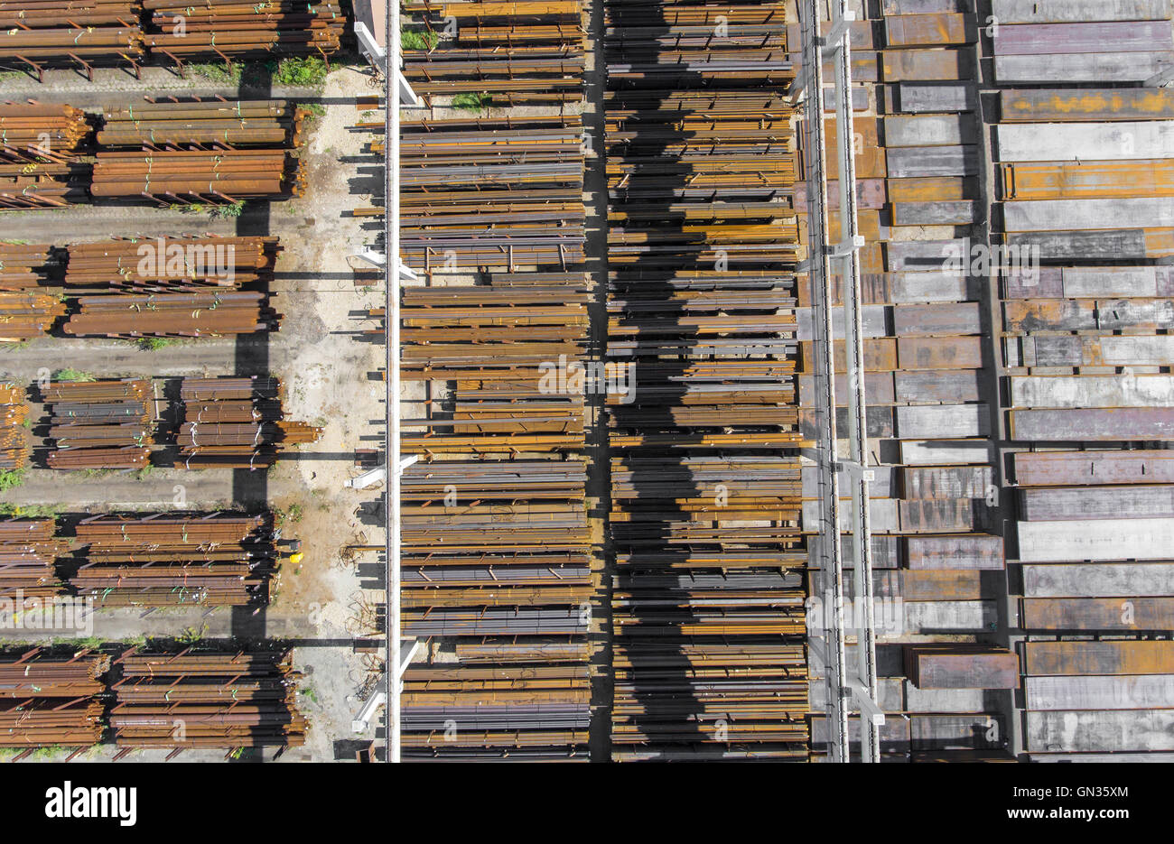 Industrial storage place, view from above. Steel elements Stock Photo ...