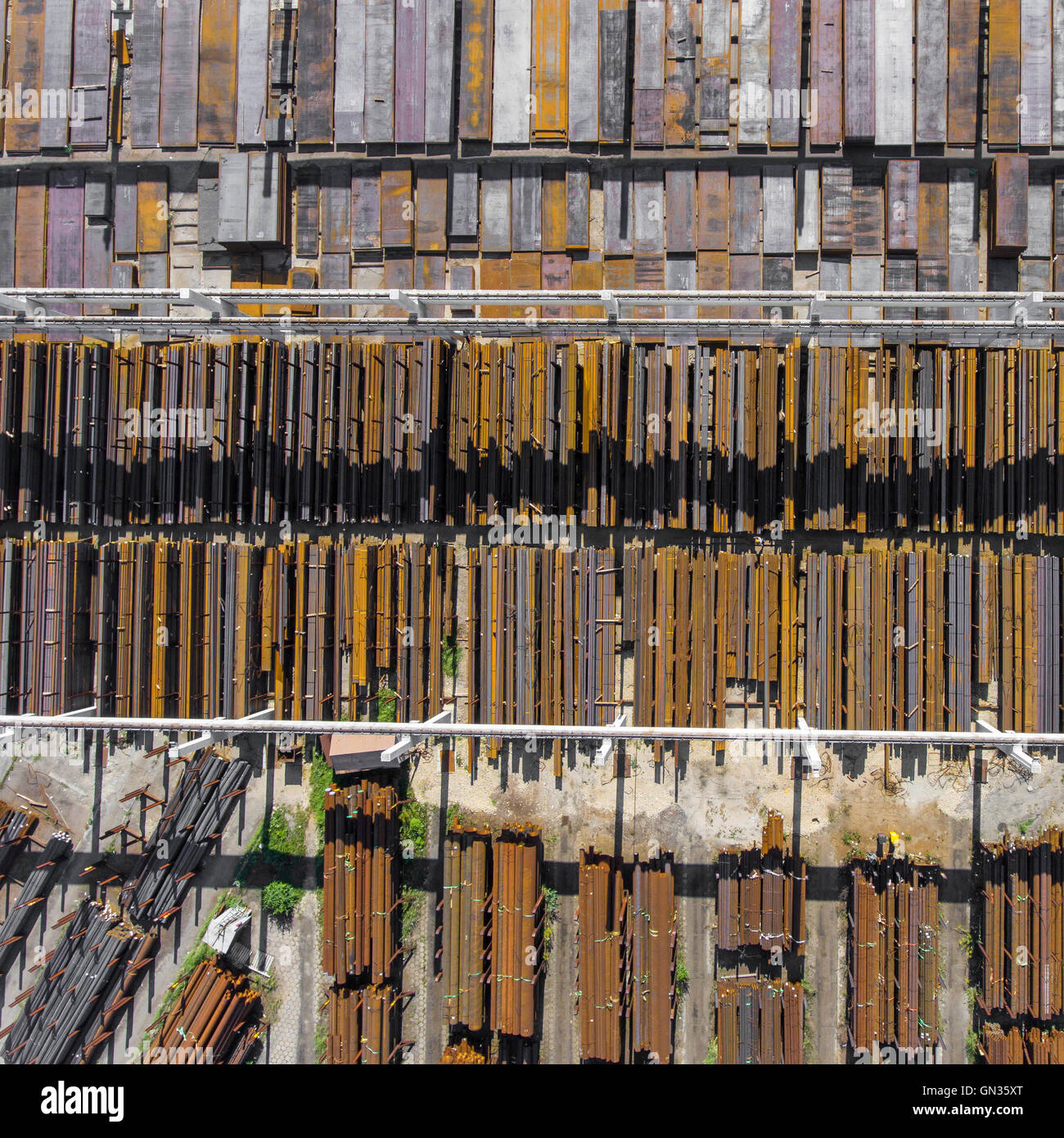 Industrial storage place, view from above. Steel elements Stock Photo ...