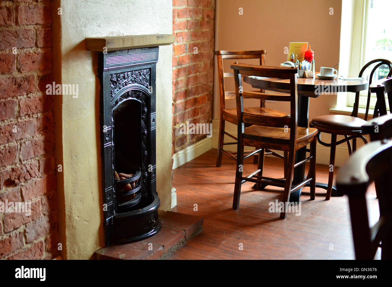 Fire place in a Cafe in Pickering North Yorkshire England UK Stock ...