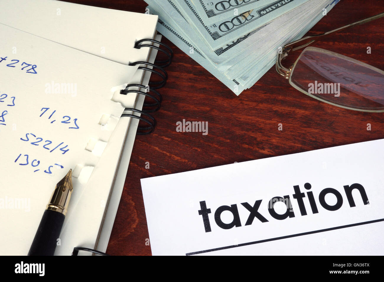 Taxation written on a paper. Financial concept Stock Photo - Alamy