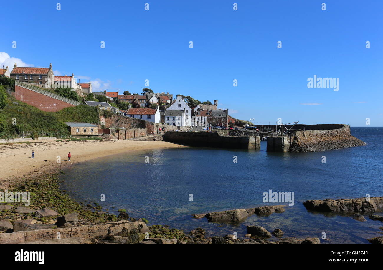 Elevated view of Crail village and harbour Fife Scotland August 2016 ...