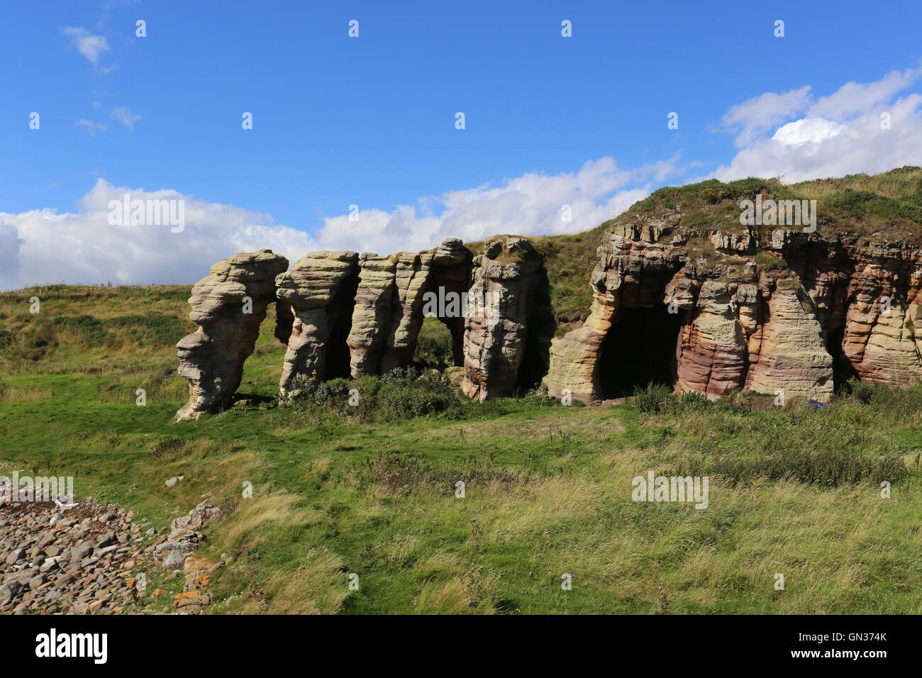 Caiplie Caves sandstone rock formation Fife Scotland August 2016 Stock ...
