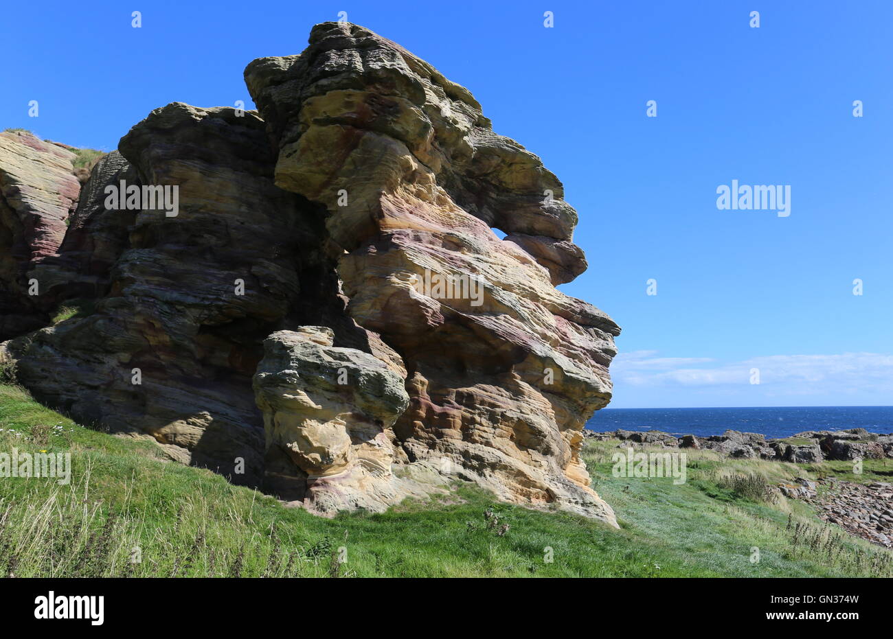 Caiplie Caves sandstone rock formation Fife Scotland August 2016 Stock ...