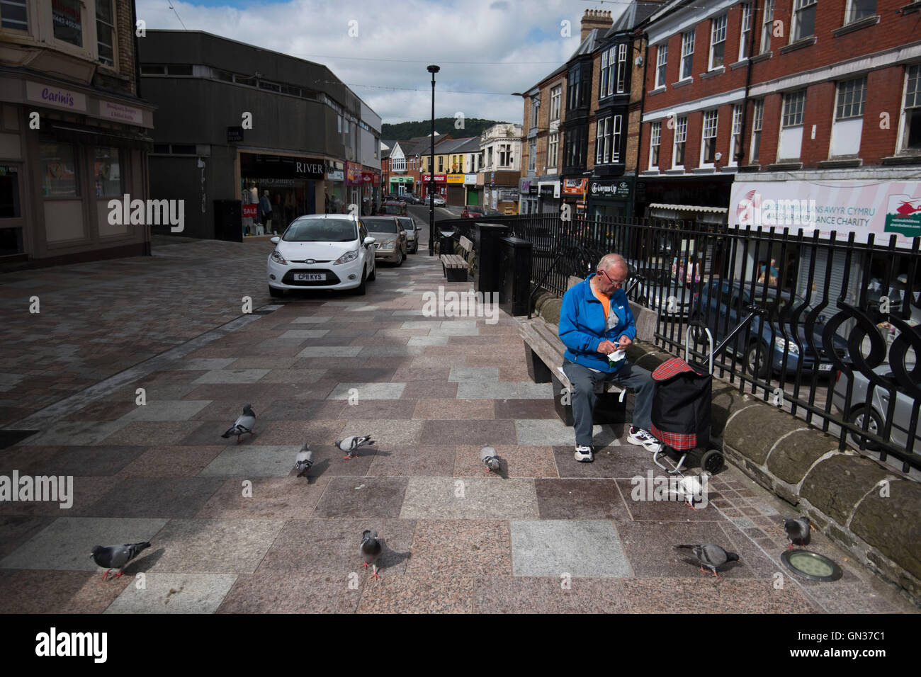 General view of Pontypridd High Street, in Pontypridd, South Wales, UK ...