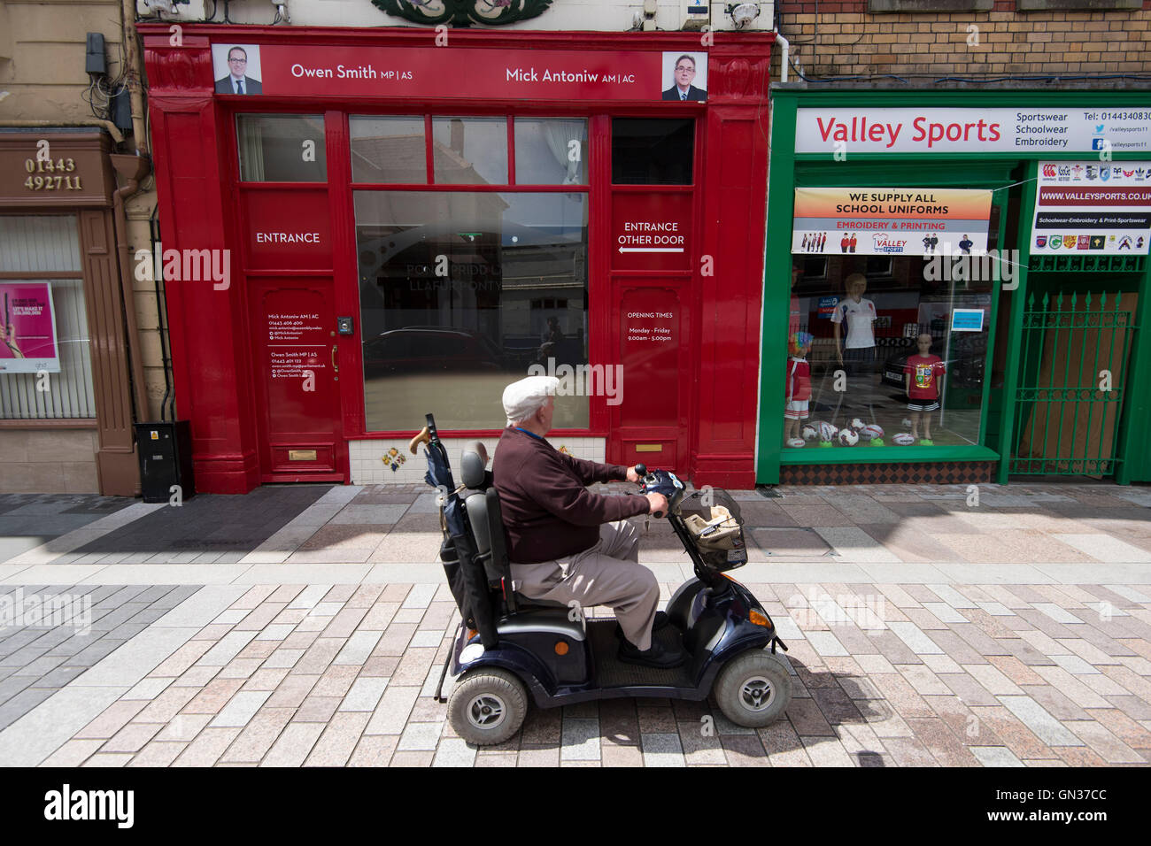 General view of Pontypridd High Street, in Pontypridd, South Wales, UK ...