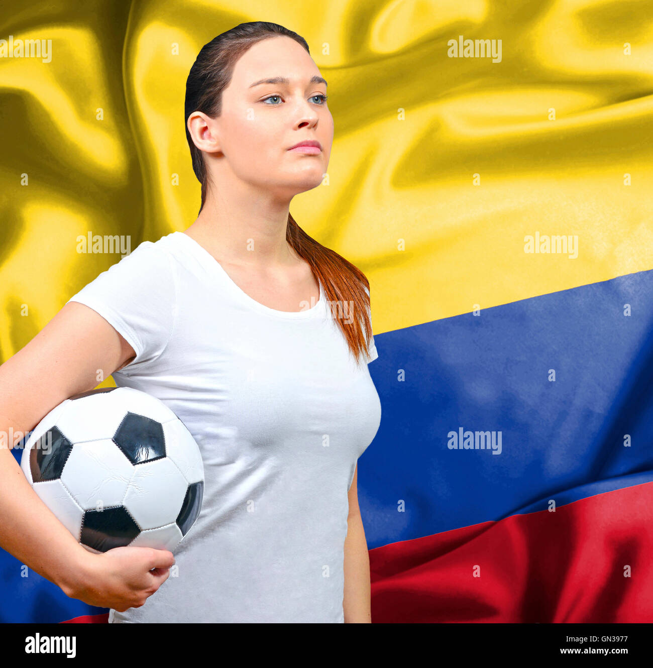 Proud woman football fan of Colombia Stock Photo - Alamy