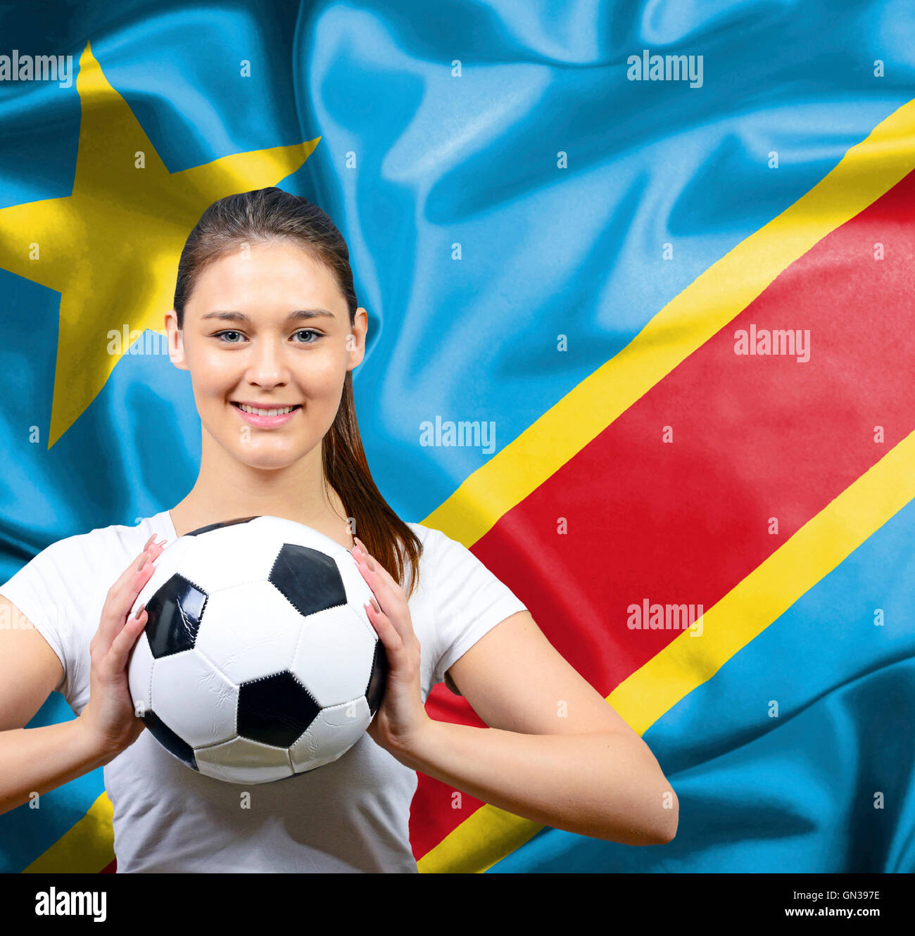 Proud woman football fan of Congo Democratic Republic Stock Photo - Alamy