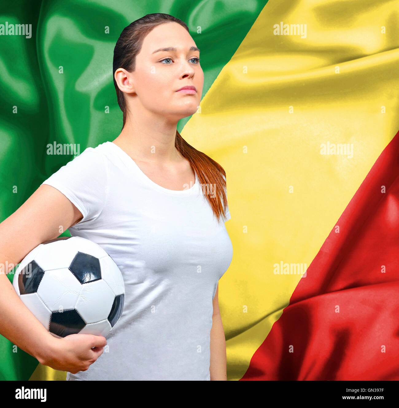 Proud woman football fan of Congo Republic Stock Photo - Alamy