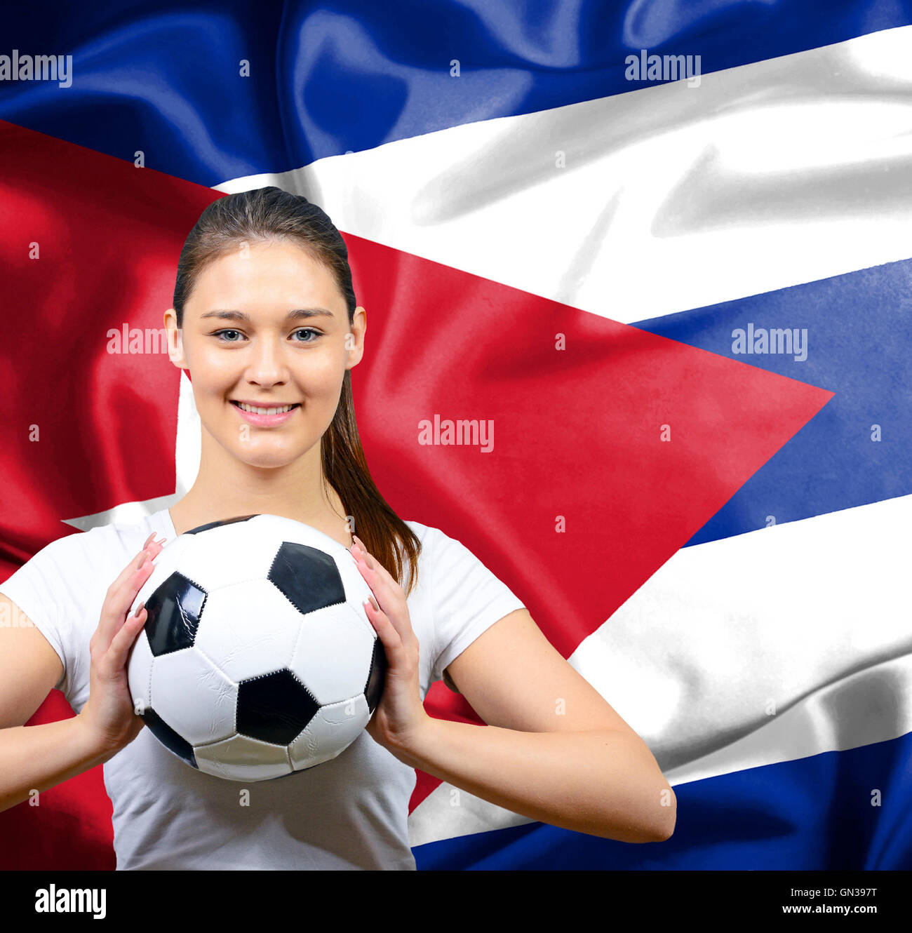 Proud woman football fan of Cuba Stock Photo - Alamy