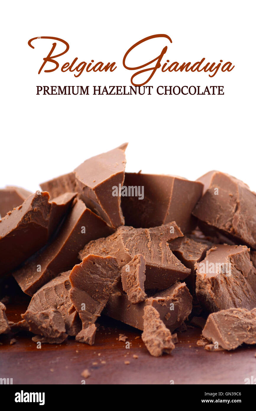 Chunks and coarsely chopped premium Belgian Gianduja chocolate made ...