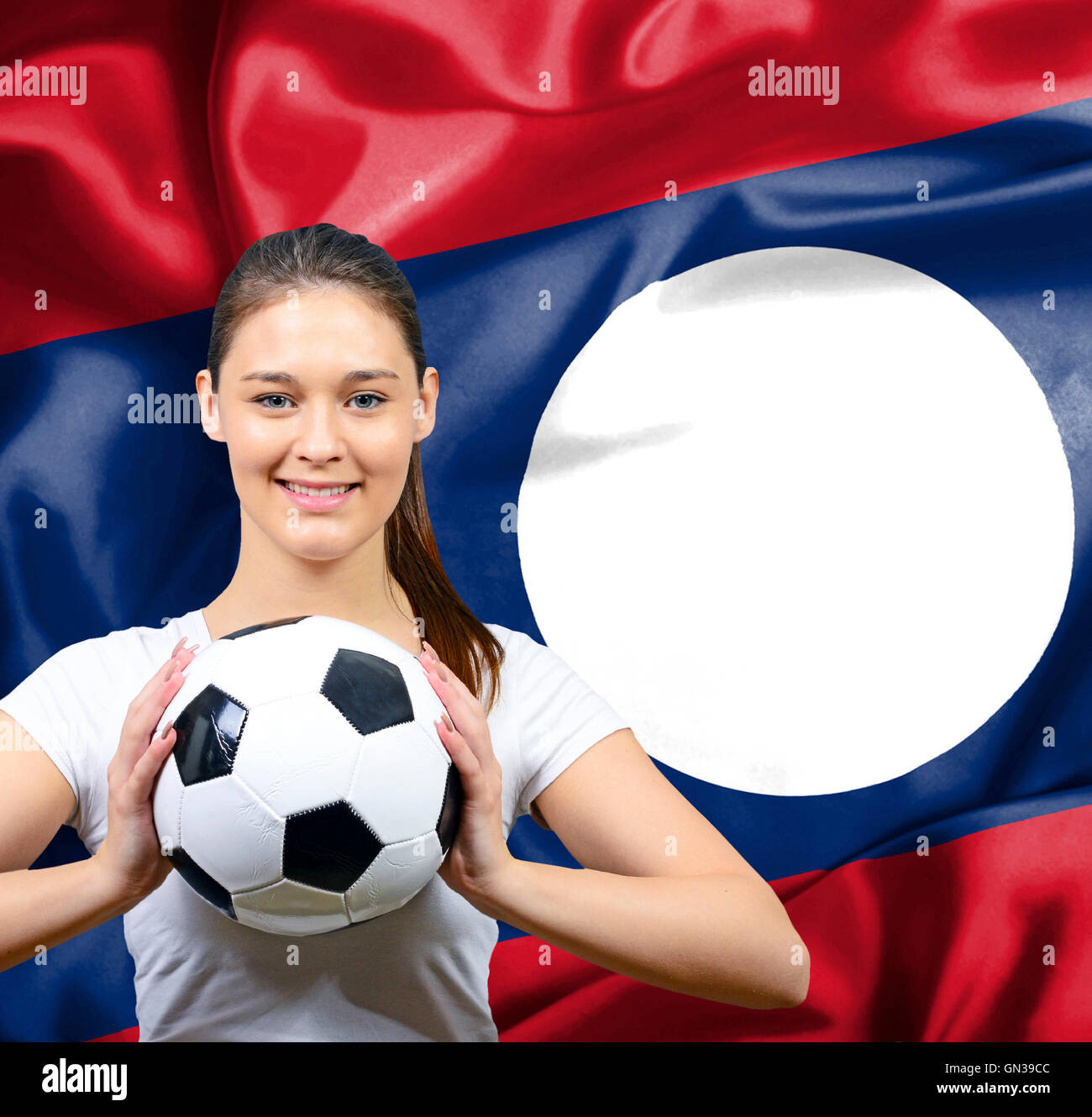 Proud woman football fan of Laos Stock Photo - Alamy