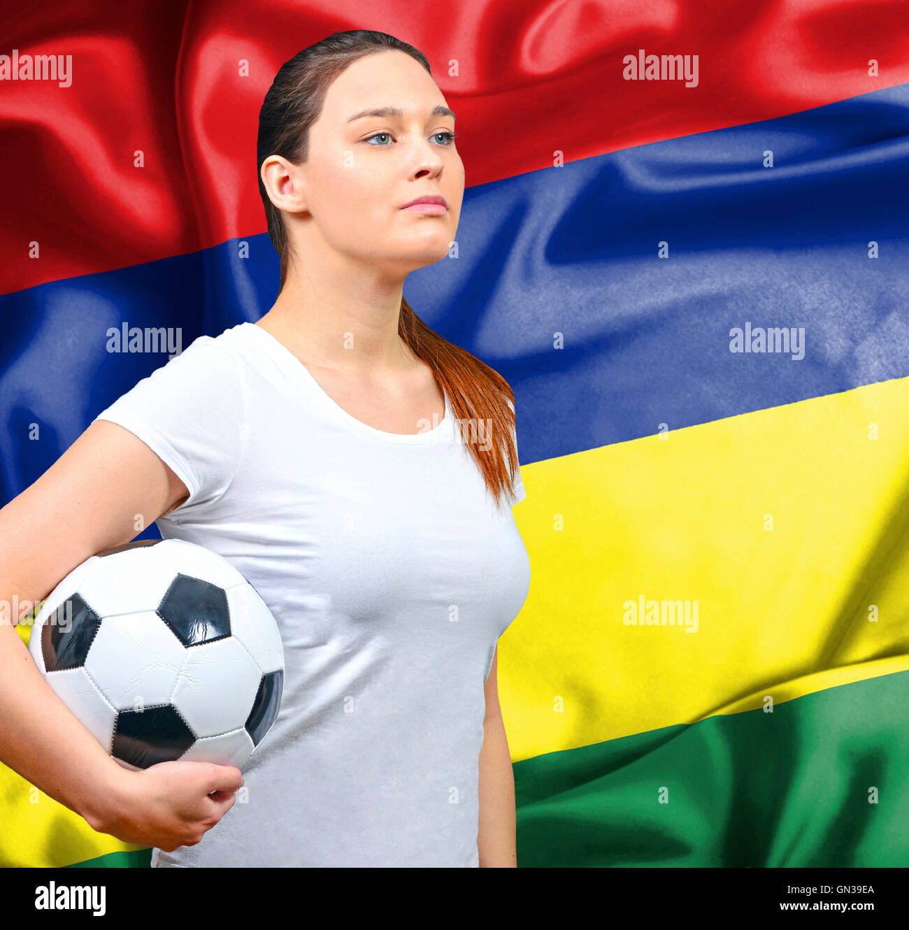 Proud woman football fan of Mauritius Stock Photo - Alamy