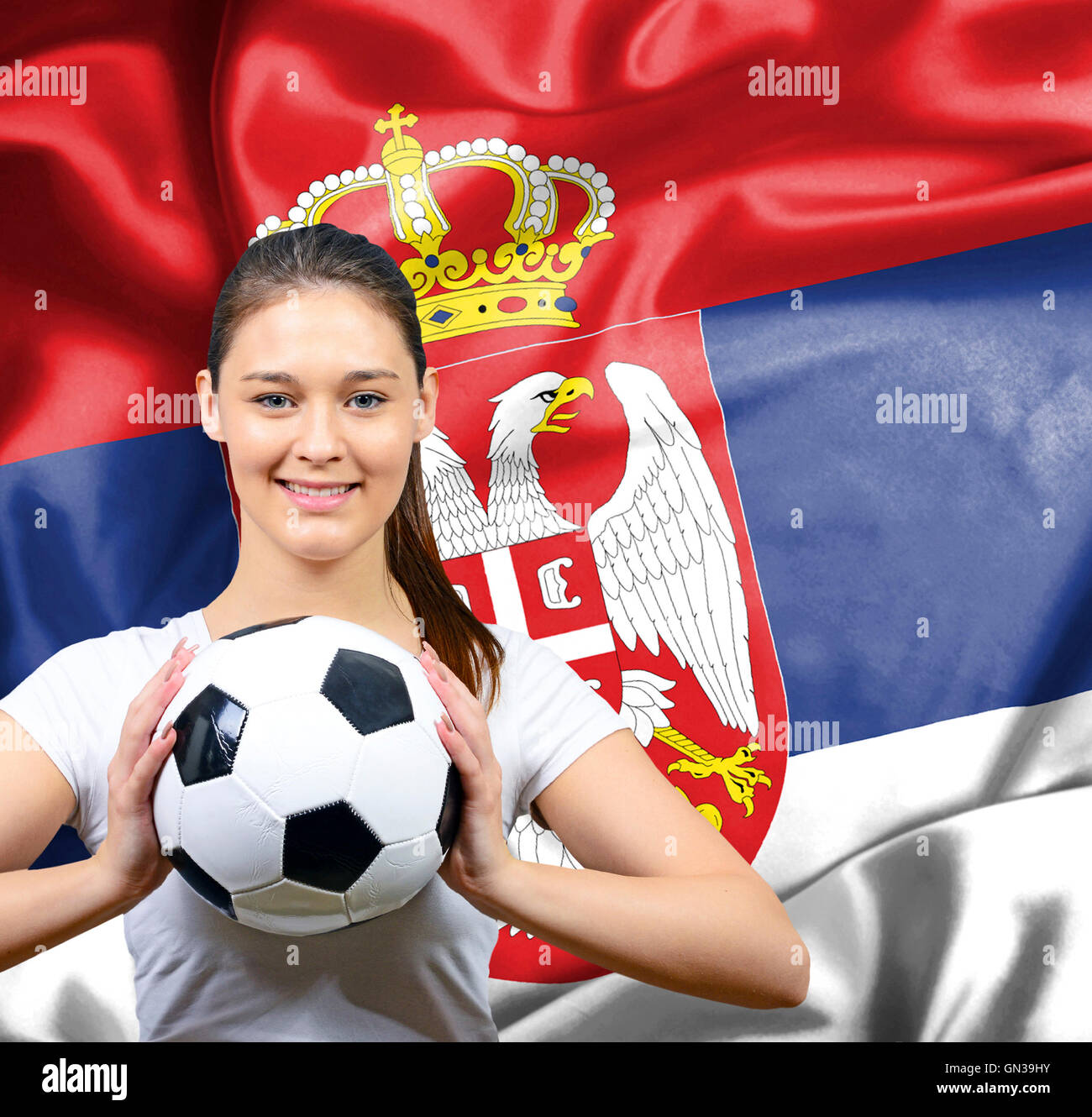 Proud woman football fan of Serbia Stock Photo - Alamy