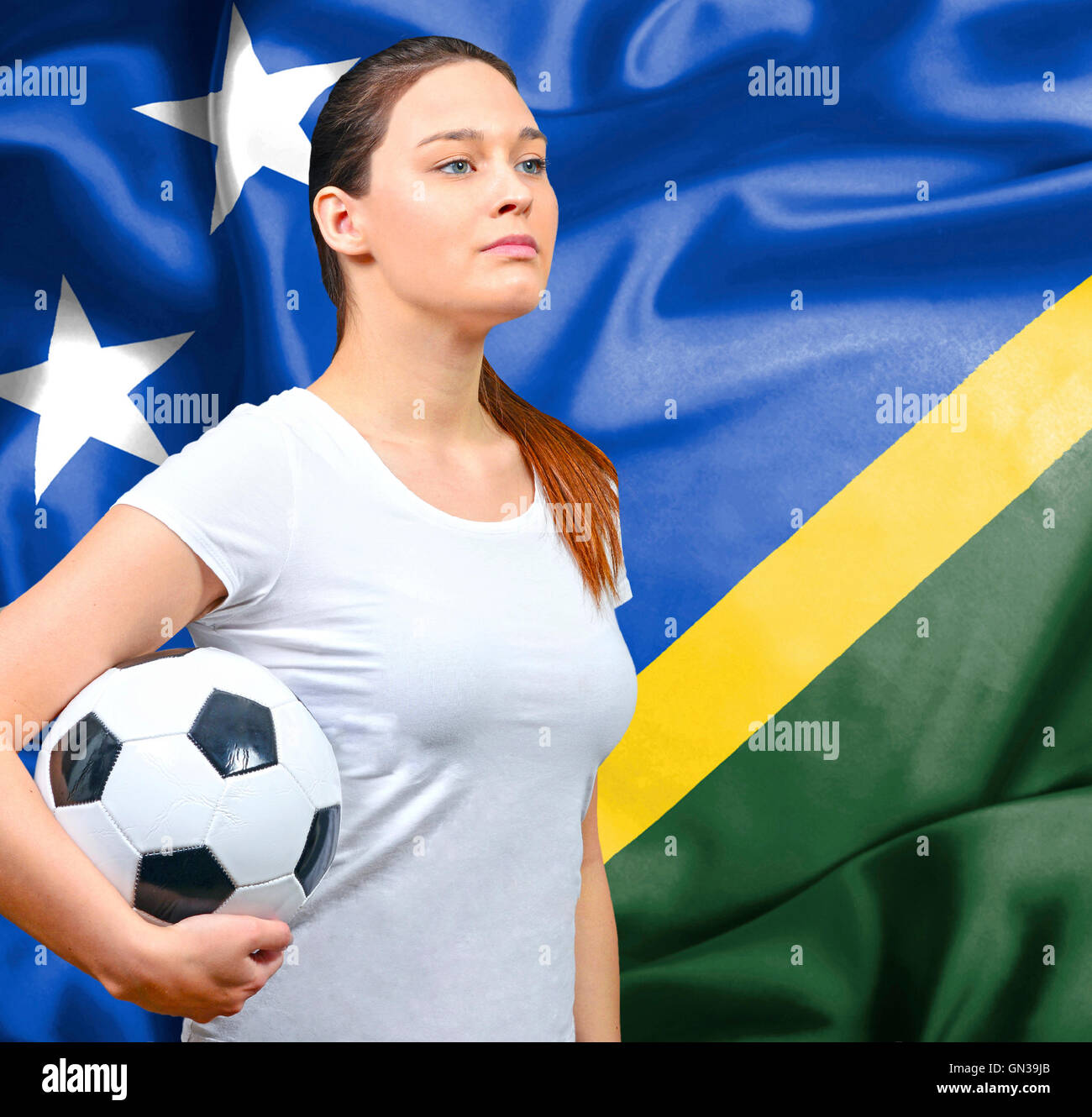 Proud woman football fan of Solomon Islands Stock Photo - Alamy