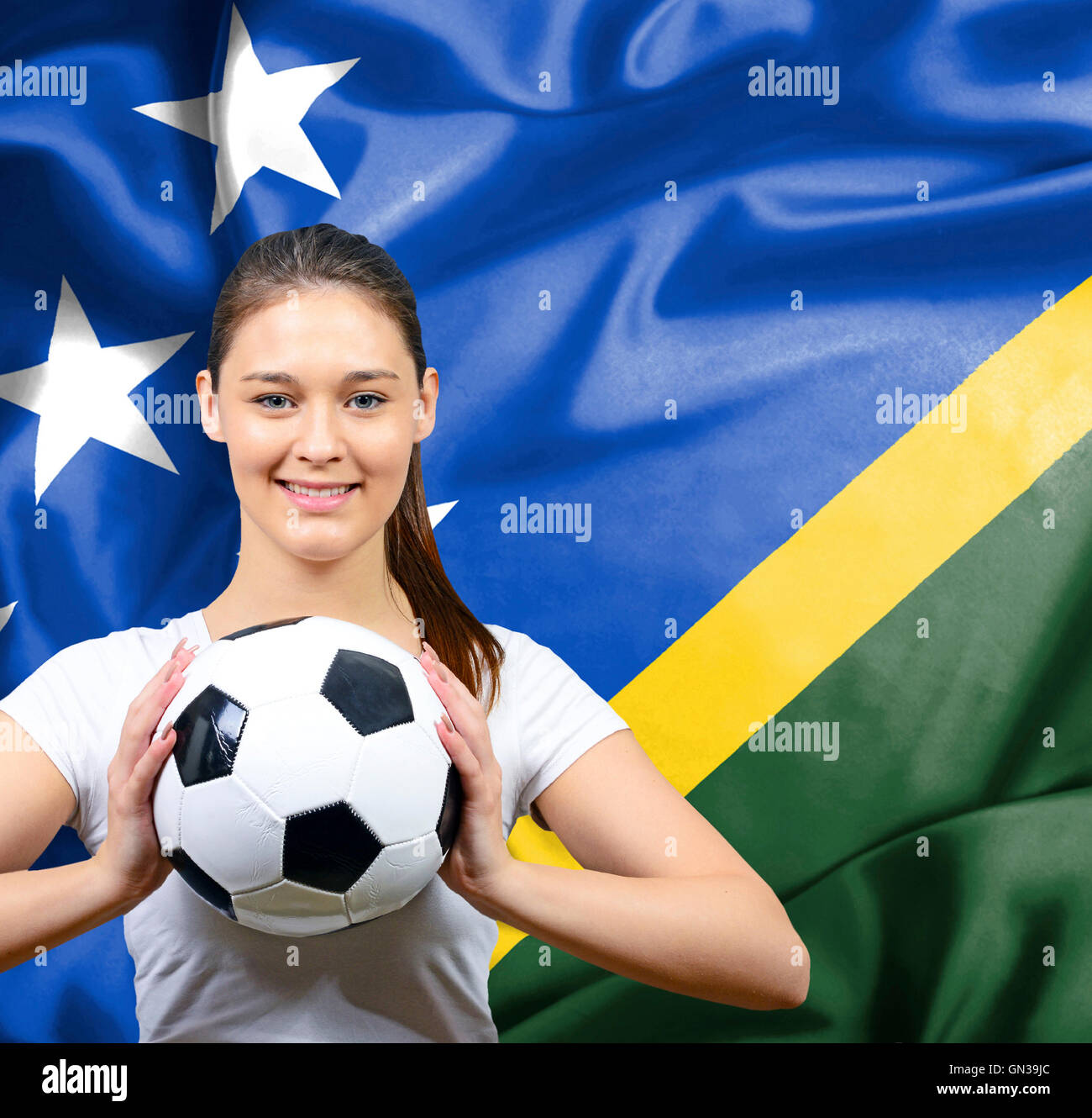 Proud woman football fan of Solomon Islands Stock Photo - Alamy