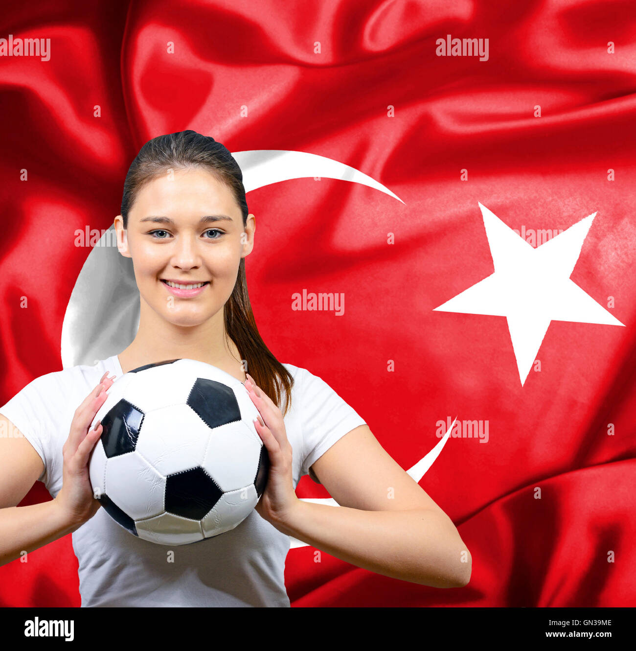 Proud woman football fan of Turkey Stock Photo - Alamy