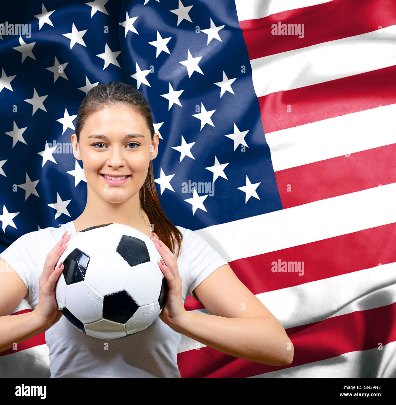 Proud woman football fan of United States of America Stock Photo - Alamy