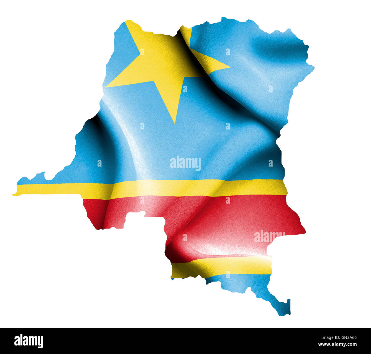 Map of Democratic Republic of Congo with waving flag isolated on white ...
