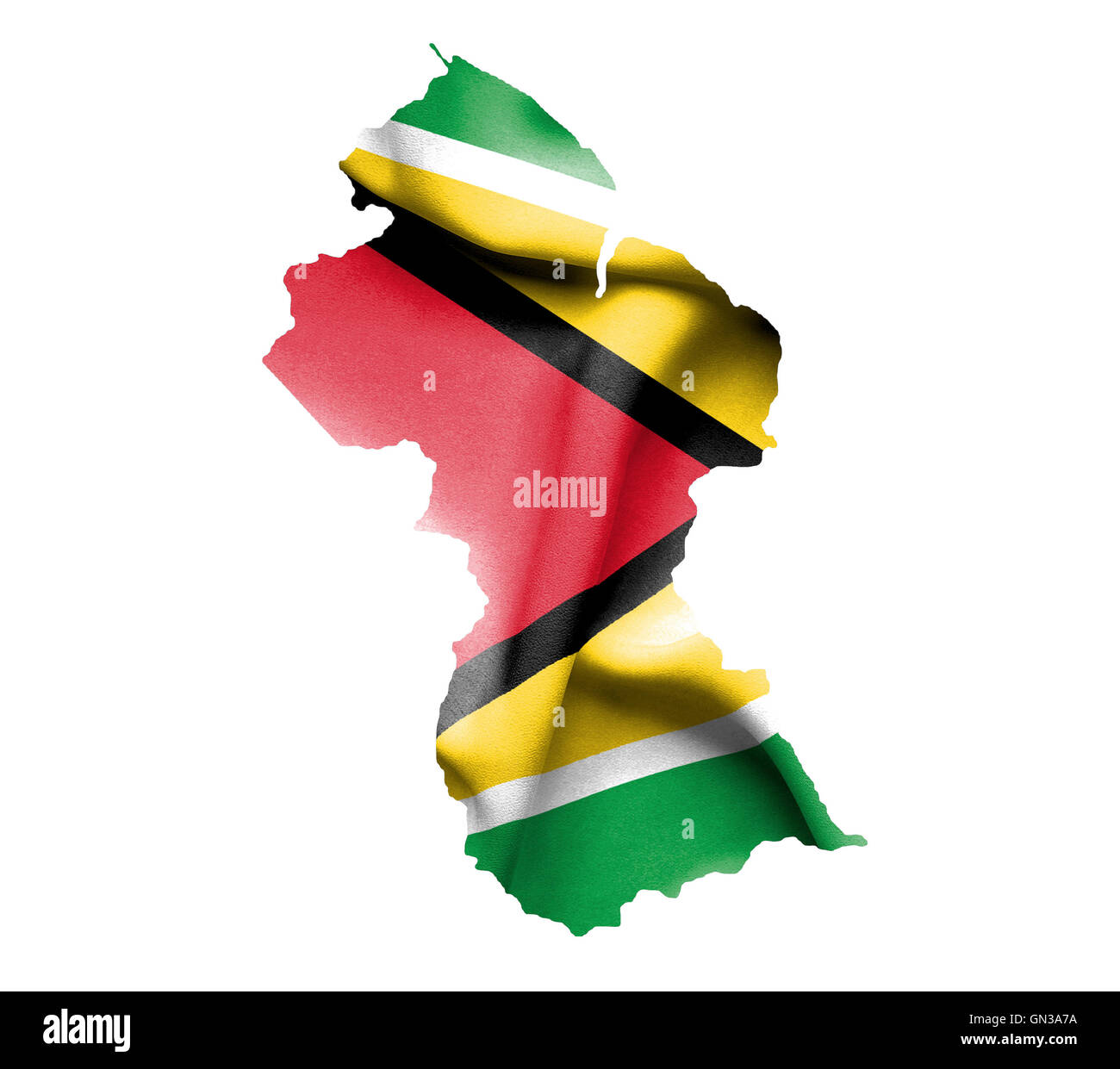 Map of Guyana with waving flag isolated on white Stock Photo - Alamy