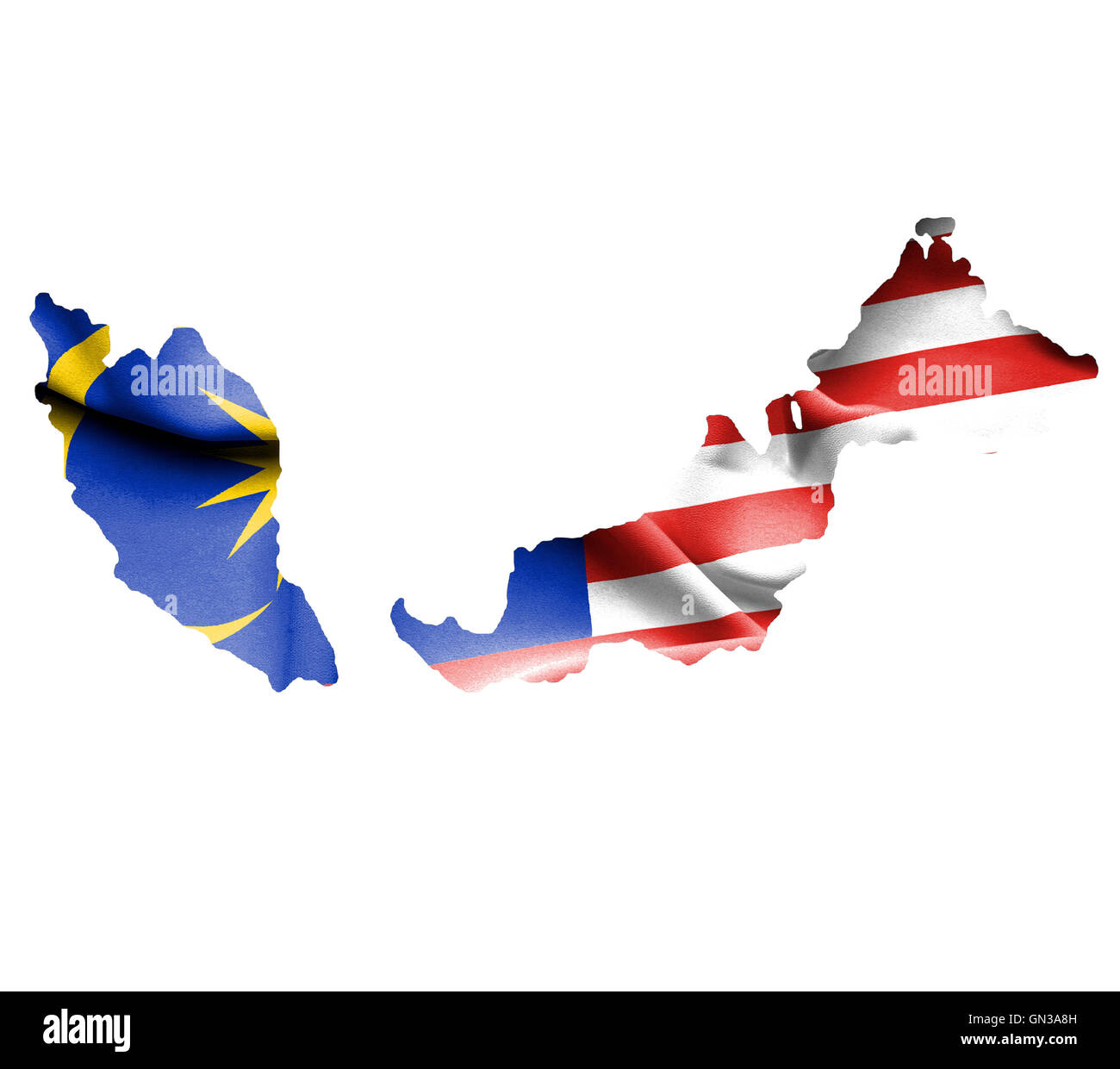 Map of Malaysia with waving flag isolated on white Stock Photo - Alamy