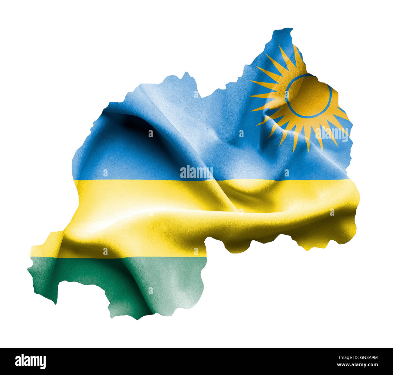 Map of Rwanda with waving flag isolated on white Stock Photo - Alamy