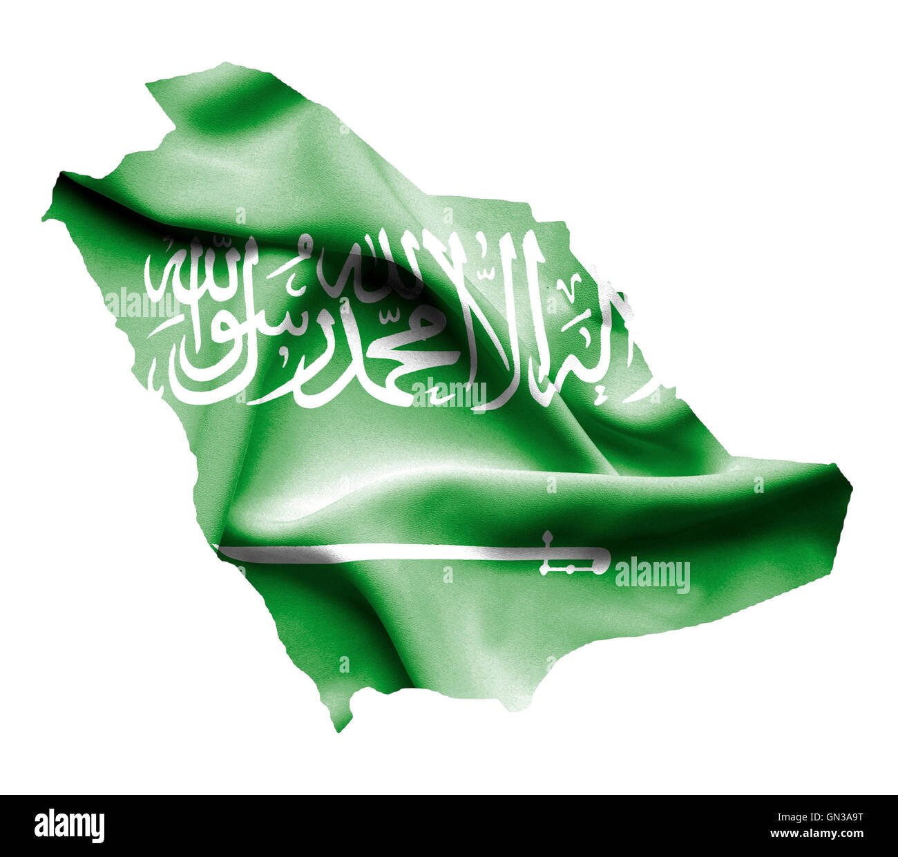Map of Saudi Arabia with waving flag isolated on white Stock Photo - Alamy
