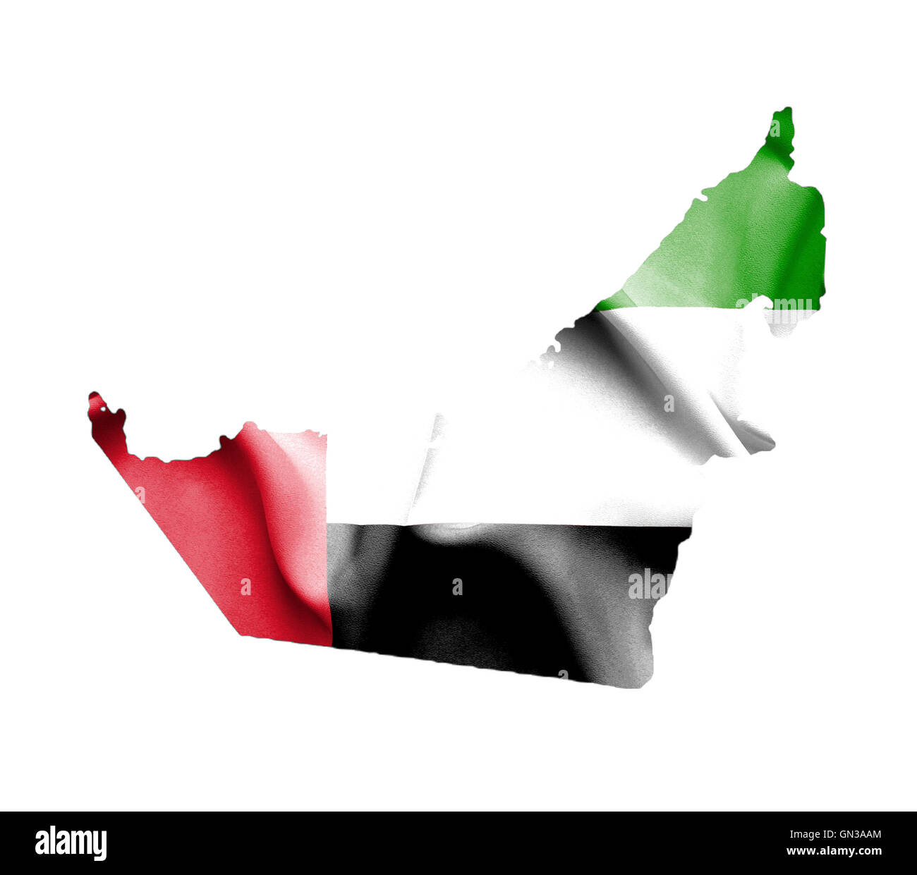 Map of United Arab Emirates with waving flag isolated on white Stock ...