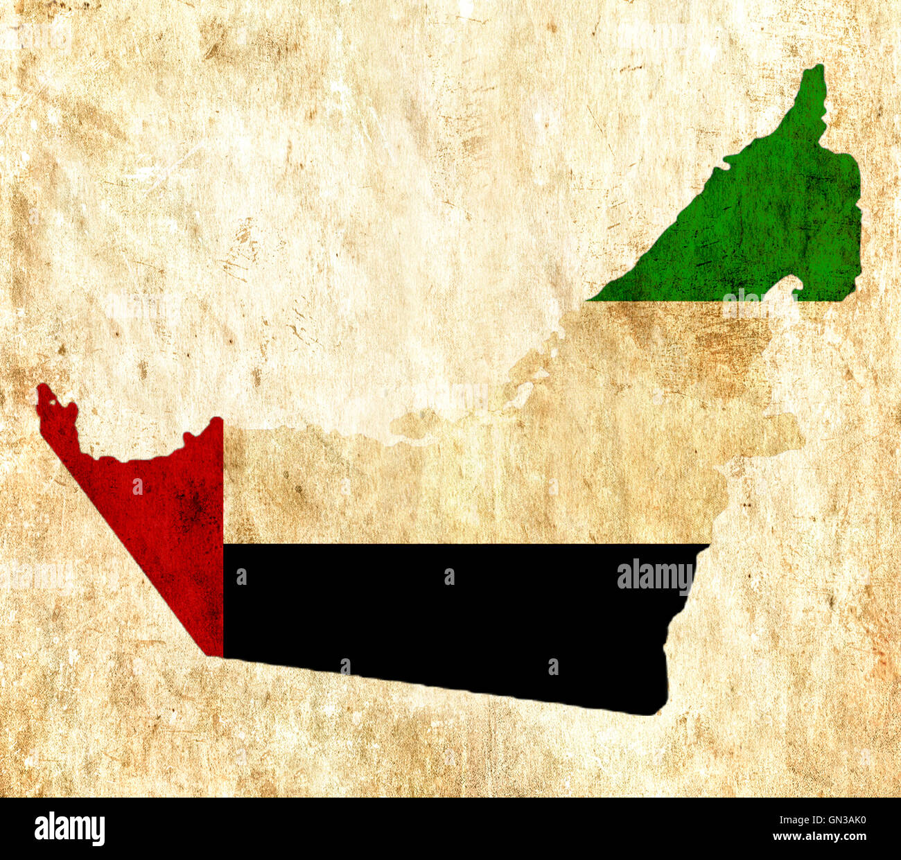 Vintage paper map of United Arab Emirates Stock Photo - Alamy