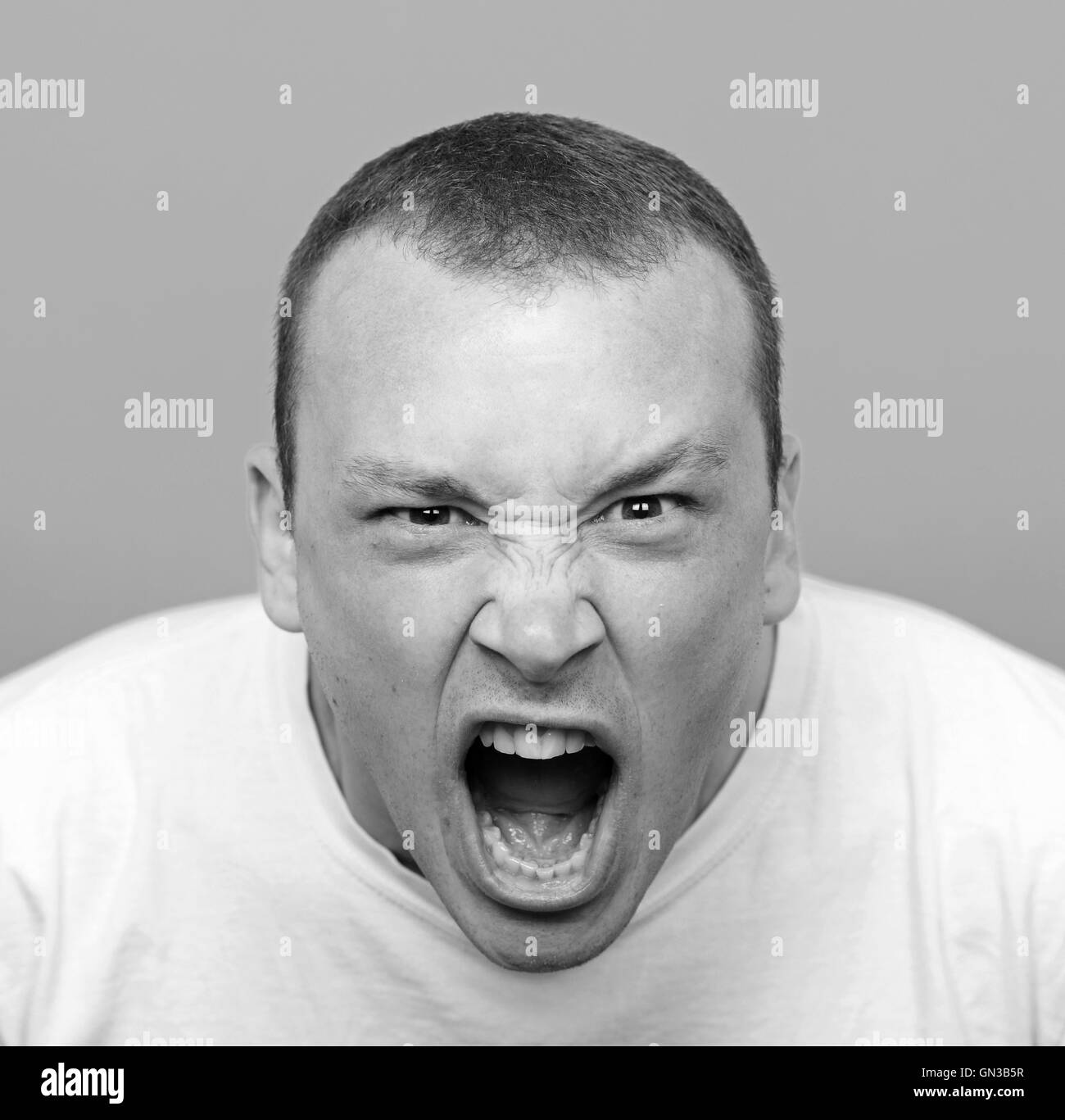 Funny crazy hilarious red white Black and White Stock Photos & Images ...