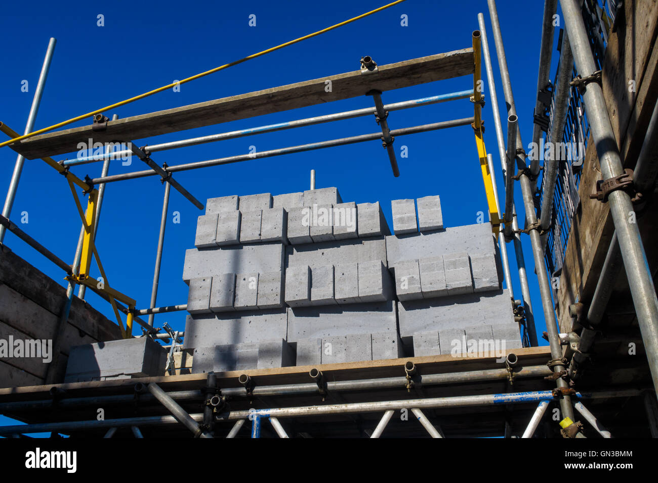 Pile of 'Aircrete' concrete blocks. On a house building site. In Louth ...