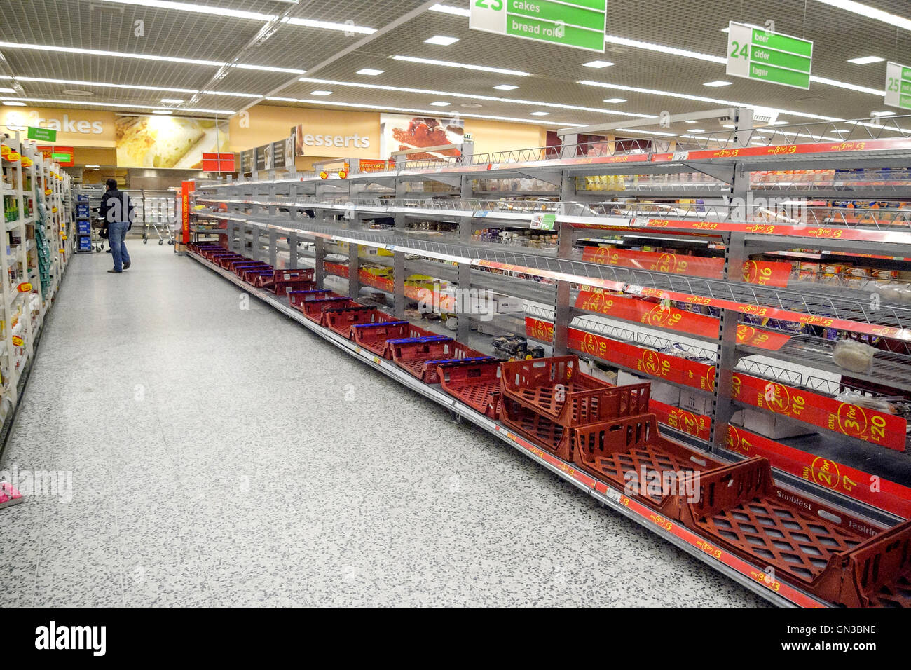 Empty shelves at an Asda superstore following a transport delivery ...